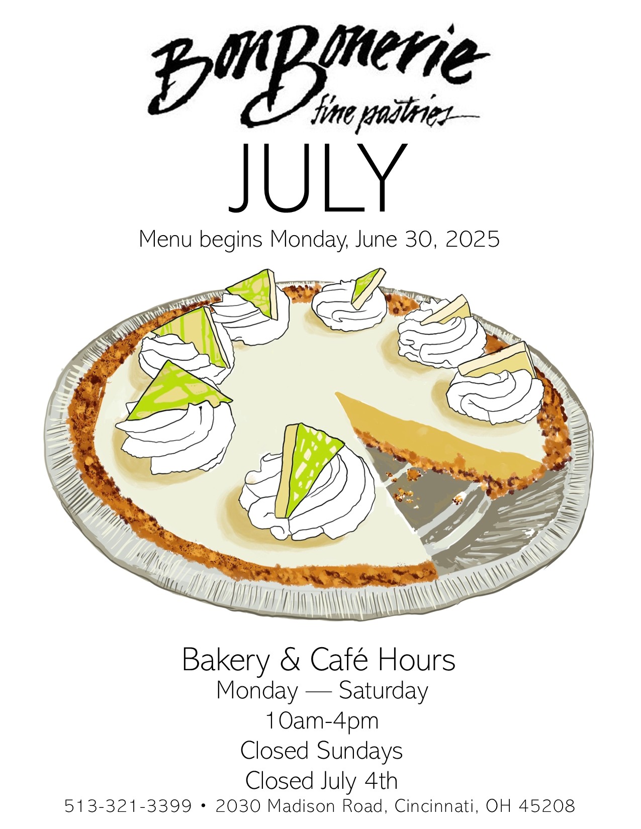 Menus | Bakery Menus | July Bakery Menu